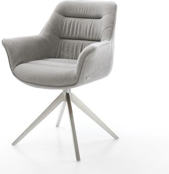 DELIFE Drehstuhl Kaira-Flex Strukturstoff Soft Grau Kreuzgestell breit Edelstahl 360&deg; drehbar Wippfunktion, Esszimmerst&uuml;hle