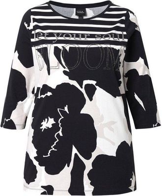 Ulla Popken Longsleeve Shirt Bl&uuml;ten Ziersteine U-Boot-Ausschnitt 3/4-Arm
