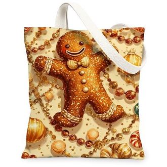 Generic Sacs fourre-tout en toile de pain d&eacute;pices, motif biscuits festifs, sacs de courses r&eacute;utilisables, joyeux, l&eacute;gers et lavables, toile pour pique-nique, 