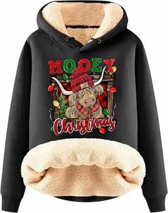 Generic Pull De Noel Femme Pull Noel Femme Sweat Noel Coupe Cool Confortable Sweat Épais Style Girly Western Imprimé Hoodie Polaire Chaud Fête