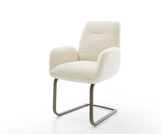 DELIFE Freischwinger Zoa-Flex Teddystoff Beige Freischwinger flach Effektfinish Titan Taschenfederkern, Esszimmerst&uuml;hle