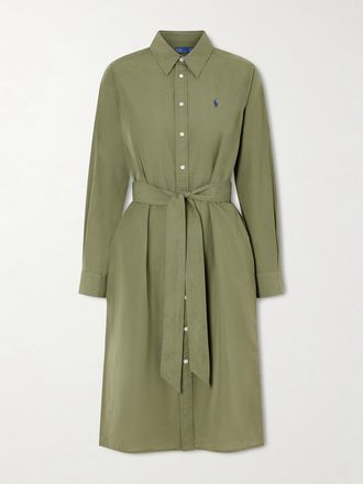 Polo Ralph Lauren Maxikleid Aus Einer Baumwoll-leinenmischung Mit Stickerei Und Bindeg&uuml;rtel - Gr&uuml;n