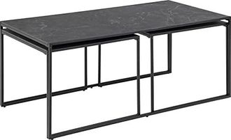 AC Design Furniture Ingelise rechteckiger Couchtisch 3er-Set, schwarze Tischplatte im Marmor-Look mit schwarzen Metallbeinen, Couchtisch im Industriedesign, Möbel für kle