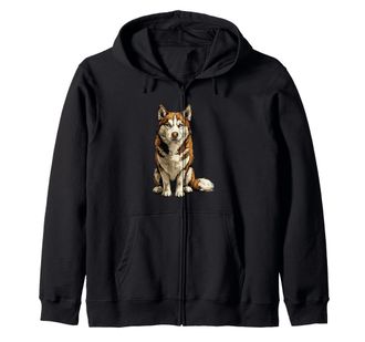 Whyitsme Design Roter und wei&szlig;er Sibirischer Husky-Hund Illustration Kapuzenjacke