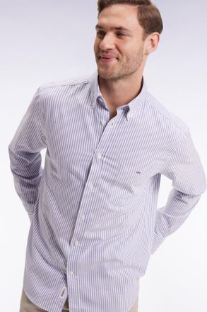 Eden Park Chemise En Popeline De Coton Ray&eacute;e Bleue Coupe Droite