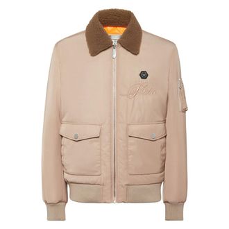 Philipp Plein Homme, Vestes, Beige, Taille: L Nylon Aviator Jacket with Shearling Collar