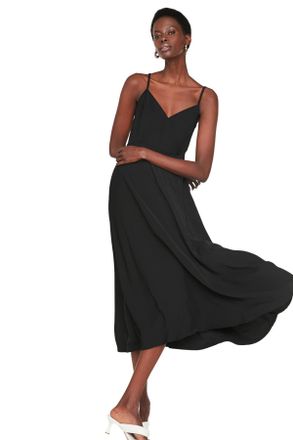 Trendyol Damen A-line Maxi Dress Kleid, Schwarz, 38 EU