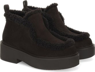 Gianvito Rossi Shearling-Trimmed Suede Boot - Black