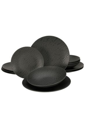 CREATABLE Tafelservice, Schwarz, Keramik, 12-teilig, lebensmittelecht, Essen & Trinken, Geschirr, Geschirr-Sets, Tafelservice