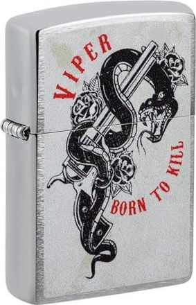 Zippo Sturmfeuerzeug - Viper, Brushed Chrome, Color Image - Nachfüllbar - Wiederverwendbar - Windfestes Design - Geschenkbox - Made in USA