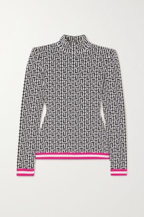 Balmain Pull À Col Roulé En Mailles Jacquard - Noir