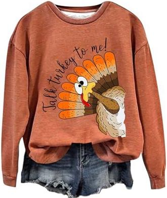 Generic 2025 Pull de Noël imprimé 3D pour femme - Tendance et décontracté - Imprimé dinde - Col rond - Sans capuche - Dinosaure - Pour femme, Orange, S