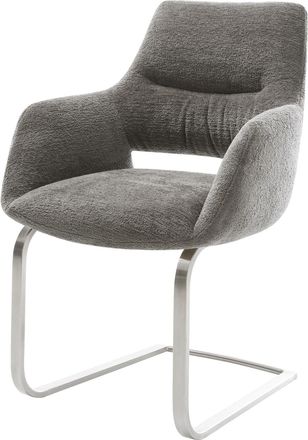 DELIFE Schwingstuhl Yago-Flex mit Armlehnen Freischwinger flach Edelstahl Boucl&eacute; Soft Schlamm Taschenfederkern