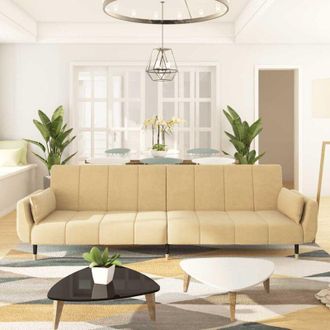 vidaXL Schlafsofa 2-Sitzer mit 2 Kissen Creme Samt vidaXL