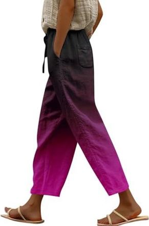 Generic Pantalon en coton et lin pour femme - Jambe large - Pantalon de plage d&eacute;t&eacute; pour femme - Confortable - Pantalon de yoga Palazzo XIYU26009, violet, 3XL