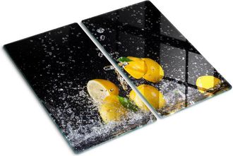 Tulup Tulup - Planche de cuisine, couvre plaque, verre planche d&eacute;couper, verre tremp&eacute; - 2 x 30 x 52 cm - Citrons et eau