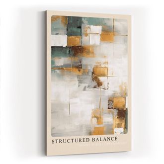 Paul Sinus Art Paul Sinus Wandbild 80x120cm Structured Balance - Abstrakte Fl&auml;chenkomposition in Gold, Wei&szlig; und Gr&uuml;n mit harmonischer Struktur