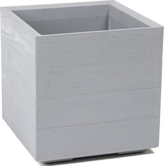 HowHomely Blumentopf Grau 40 x 39 x 39 cm Pflanzkübel Groß Außen - Pflanzkasten auf Rollen mit Abflussstopfen - Pflanzkübel Holzoptik für Garten und Terrasse