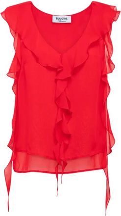 Blugirl Femme, Tops, Rouge, Taille: 36 FR Top en Georgette avec Volant