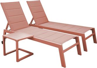 Happy Garden Set 2 bains de soleil et table dappoint BARBADOS en textil&egrave;ne terracotta - aluminium terracotta