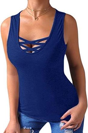 ORANDESIGNE Top Femme Ete sans Manches Couleur Unie Sequin Débardeurs Casual Mode Camisole Haut C Bleu Marine 34