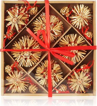 Com-Four 56-teiliges Strohsterne Set - Christbaum-Schmuck - Stroh-Anhänger für den Weihnachtsbaum - natürlicher Christbaum-Behang - Weihnachtsdekoration - Ø 3-