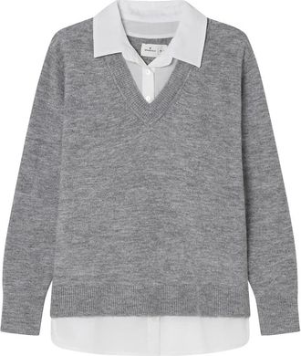 Springfield Damen Double Fabric Sweater with Collar and Hem In Poplin Popelin-Sweatshirt, grau, XL