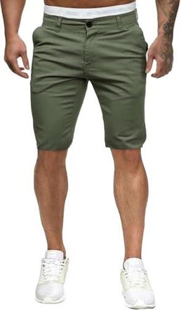 Generic Short chino pour homme, coupe ajustée, couleur unie, fermeture éclair, court dété, décontracté, séchage rapide, léger, pantalon classique en sergé de 
