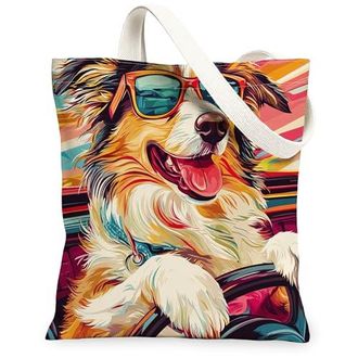 Generic Rough Collie Sac fourre-tout en toile r&eacute;utilisable pour faire du shopping 33 x 38,1 cm, motif chiot pop esth&eacute;tique, sac d&eacute;picerie r&eacute;utilisable pour fe