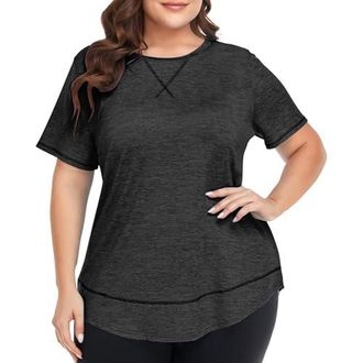 Generic T-shirt de sport &agrave; manches courtes pour femme - Grande taille - Coupe ample - Pour gym, yoga, fitness, Noir, 3XL