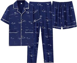 Generic Ensemble de pyjama pour homme - Short - 3XL - Coton - Imprimé tendance - Décontracté - Ensemble de 3 vêtements dintérieur décontractés - Col en V - Ch
