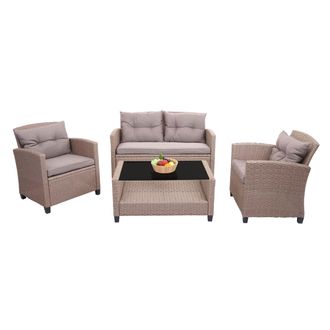 Mendler XXL Poly-Rattan Garnitur HWC-F10, Balkon-/Garten-/Lounge-Set Sitzgruppe, Sofa Sessel mit Kissen Spun Poly - grau-braun