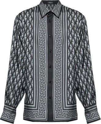 Versace Homme, Chemises, Gris, Taille: 2XL Chemise Regular en Twill de Soie Imprim&eacute;e