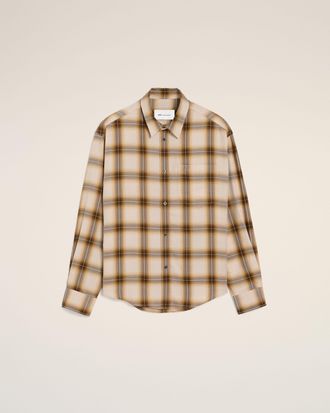 Ami Chemise Boxy Beige &Agrave; Carreaux Ami De Coeur En Toile Beige Taupe & caramel - 36 - Homme