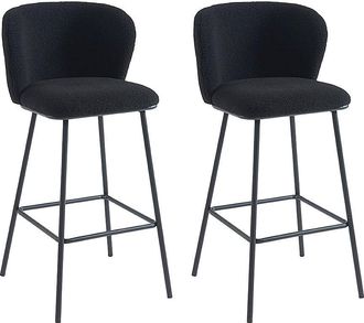 Vente-Unique Barhocker 2er-Set - Bouclé-Stoff & Metall - Schwarz - SENORASE