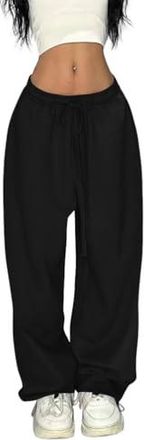 ORANDESIGNE Jogging Femme Pantalon Survetement de Danse à Jambes Larges Taille Haute avec Cordon de Serrage Sportswear A Noir XXL