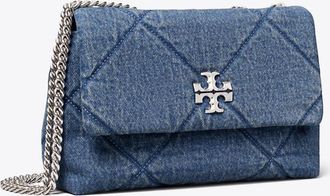 Tory Burch Damen Kleine Kira Schultertasche aus Denim mit Rautensteppung