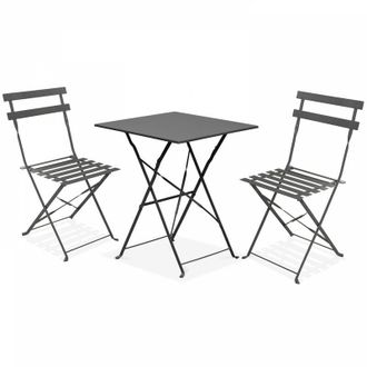 Oviala Oviala - Table de jardin et 2 chaises acier gris