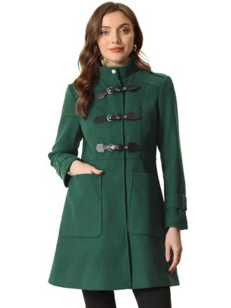 Allegra K Damen Stehkragen Mantel Einreihig Vintage Winter Outwear M&auml;ntel Gr&uuml;n M