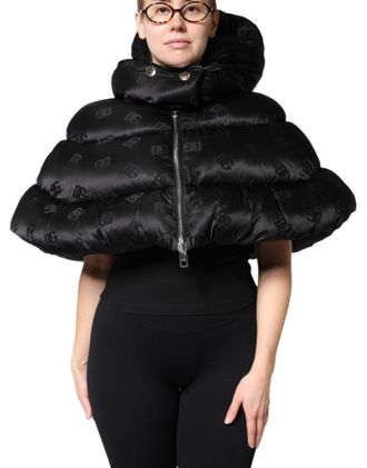 Dolce & Gabbana Womens Black Padded Puffer Hooded Full Zip Cropped Jacket Nylon Clothing