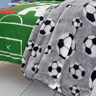 Catherine Lansfield Kuschelige Fußball-Fleecedecke für Kinder, 120 x 150 cm, Grau