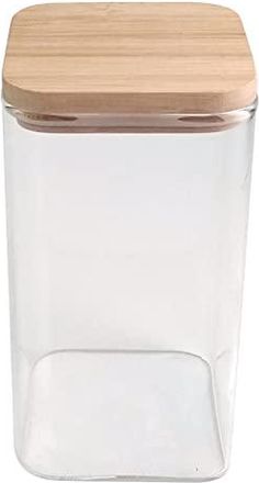 Birambeau Quadratisches Glas mit Deckel aus Bambus, Größe: 8 x 8 x 14,5 cm