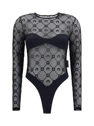 Marine Serre Womens Mesh Body Moon Motif Black Polyamide Tops Top