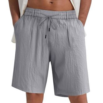 Generic Short dentra&icirc;nement en coton et lin pour homme - Taille &eacute;lastique - L&eacute;ger - Avec poches - Coupe r&eacute;guli&egrave;re, gris, 3XL