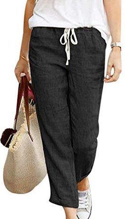 ORANDESIGNE Femme &Eacute;t&eacute; D&eacute;contract&eacute;e Coton Lin Ample Pantalon L&eacute;ger Cordon &Eacute;lastique Solide Couleur Pantacourt Sport Pants 7/8 Longueur Pants Z1 Noir XX-Large