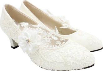 Beaupretty Chaussures de Banquet Blanches en Dentelle pour Femmes Escarpins &agrave; Talon Carr&eacute; de 5 CM Taille 38 Chaussures D&eacute;coratives &Eacute;l&eacute;gantes pour Mariage et Soir