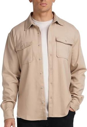 Generic Chemise &agrave; manches longues pour homme - Coupe d&eacute;contract&eacute;e - Col &agrave; revers - Chemise boutonn&eacute;e - L&eacute;g&egrave;re et respirante - Sans plis - Avec poches &agrave; rabat,