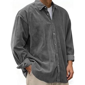 Generic Veste l&eacute;g&egrave;re en velours c&ocirc;tel&eacute; pour homme - Veste boutonn&eacute;e &agrave; manches longues pour le travail d&eacute;contract&eacute; en plein air, gris, 4XL