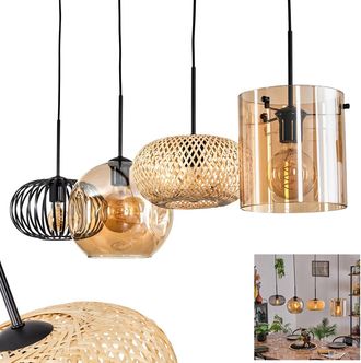 HOFSTEIN H&auml;ngeleuchte Ripoll, H&auml;ngelampe aus Metall/Glas in Schwarz/Chromfarben, Leuchte im modernen Retro/Vintage-Design mit Schirmen aus Glas (&Oslash; 30 cm), H&ouml;he