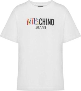 Moschino unisex, Tops, Blanc, Taille: XS T-shirt en jersey de coton imprim&eacute;